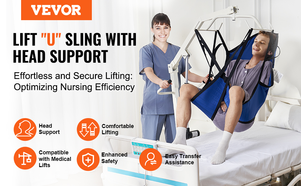 VEVOR Patient Lift Sling with Head Support Large-Size U Shape Divided ...