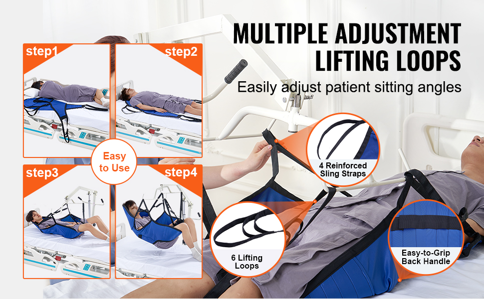 VEVOR Patient Lift Sling with Head Support Large-Size U Shape Divided ...