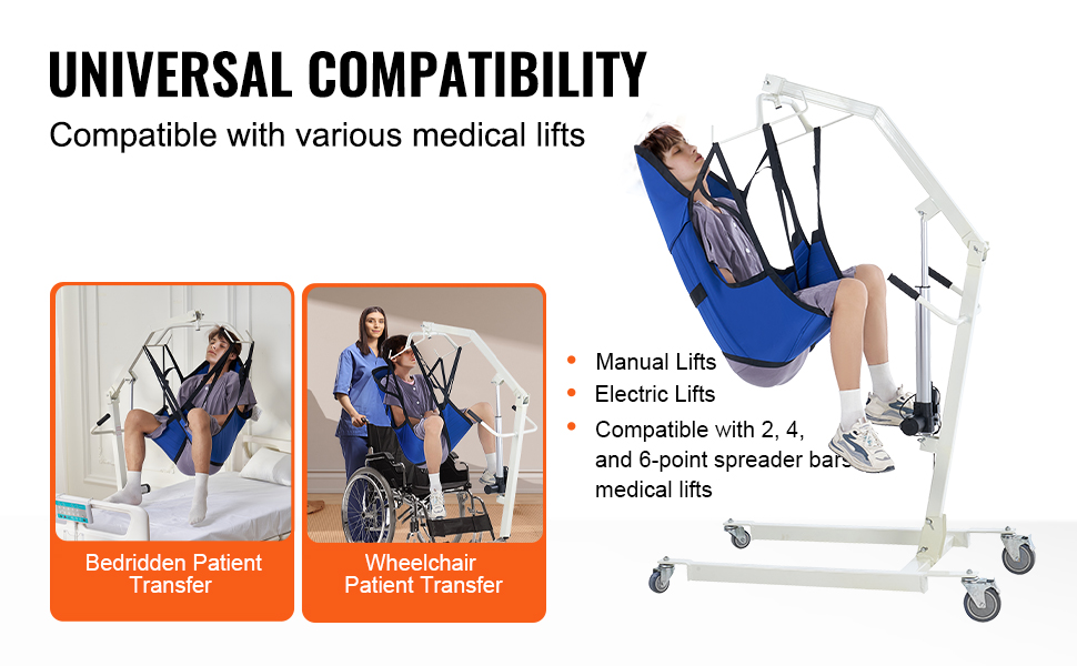 VEVOR Patient Lift Sling with Head Support Large-Size U Shape Divided ...