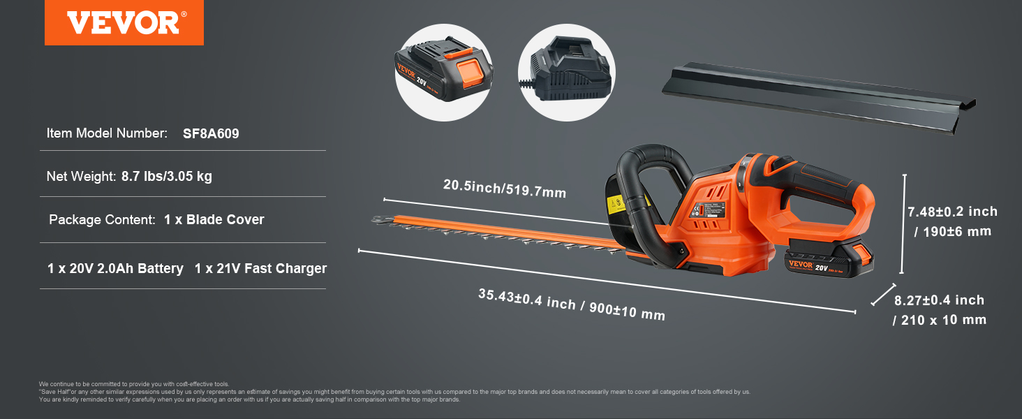 VEVOR 20V Cordless Hedge Trimmer, 18 inch Double-edged Steel Blade, Hedge Trimmer Kit 20V ...