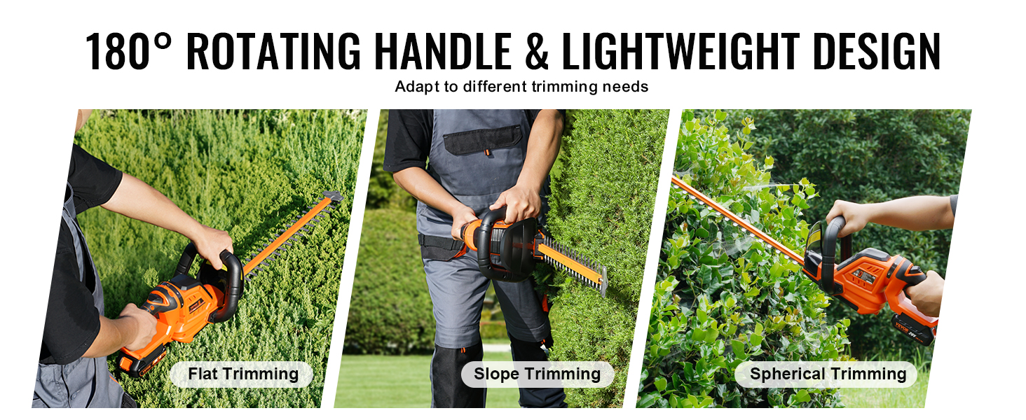 VEVOR 20V Cordless Hedge Trimmer, 18 inch Double-edged Steel Blade, Hedge Trimmer Kit 20V ...