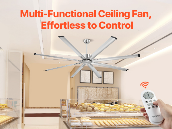 VEVOR 213 cm Aluminum Ceiling Fan Without Light Remote Control Brushed ...