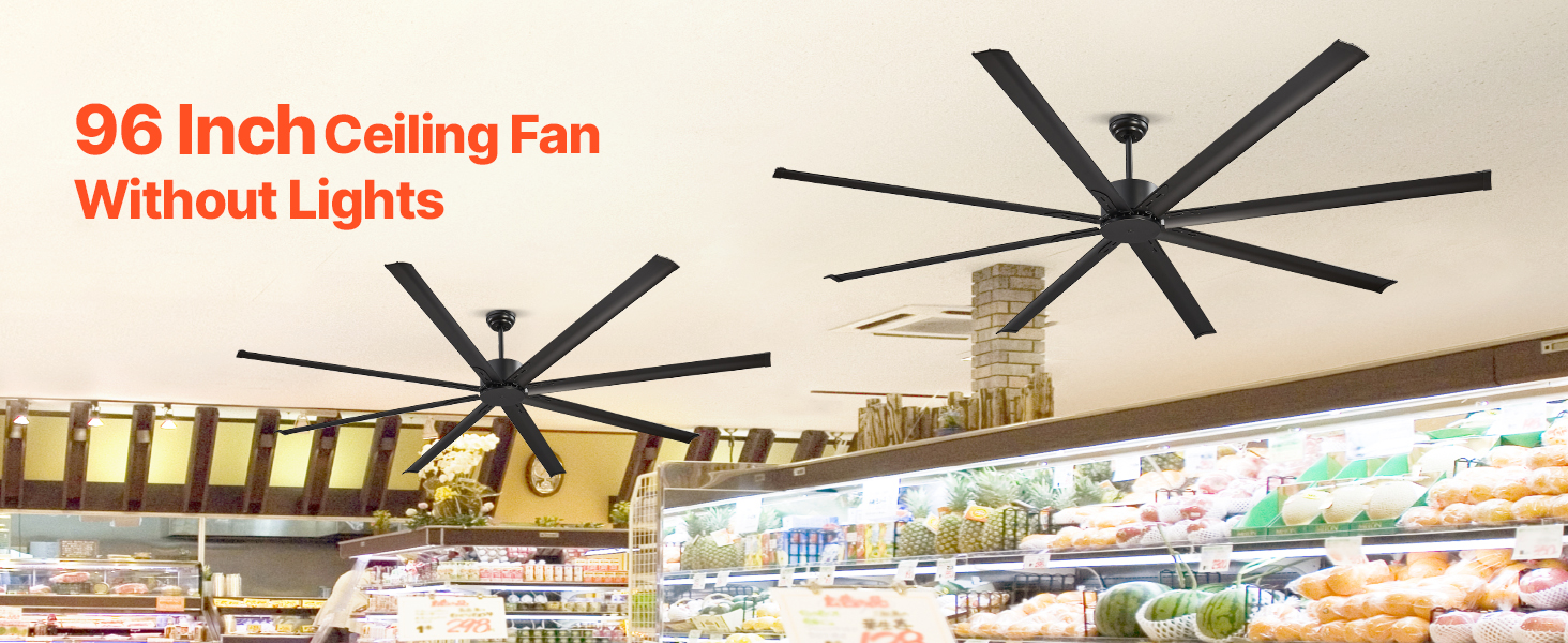 VEVOR 96 In Ceiling Fan without Light, 6-Speed Remote Control, Aluminum ...