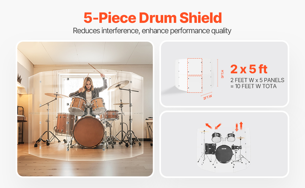 Drum Shield 5 Panels 2 ft x 5 ft Acrylic Drum Cage with Zinc Alloy ...