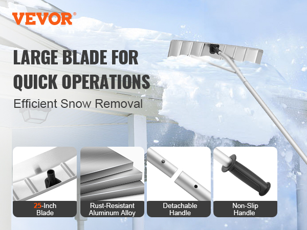 VEVOR Snow Roof Rake, 25" Blade Snow Removal Tool, 21ft Reach Aluminium ...