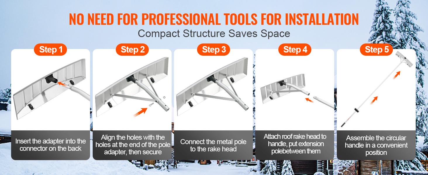 VEVOR Snow Roof Rake, 25" Blade Snow Removal Tool, 21ft Reach Aluminium ...