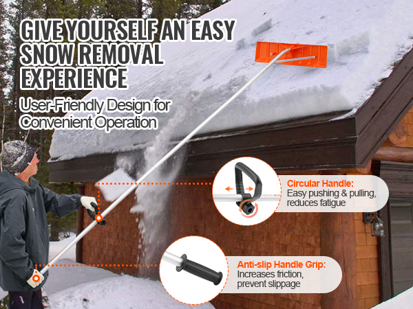 VEVOR Snow Roof Rake, 25" Plastic Blade Snow Removal Tool, 21ft Reach ...