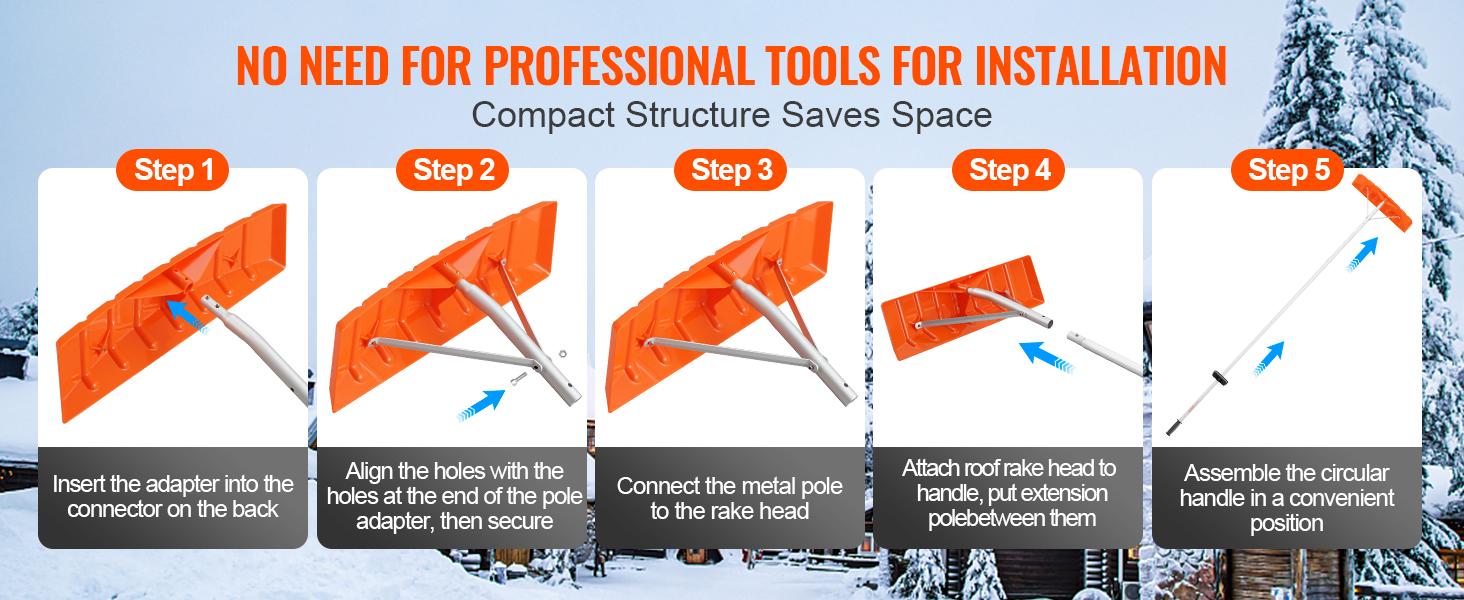 VEVOR Snow Roof Rake, 25" Plastic Blade Snow Removal Tool, 21ft Reach ...