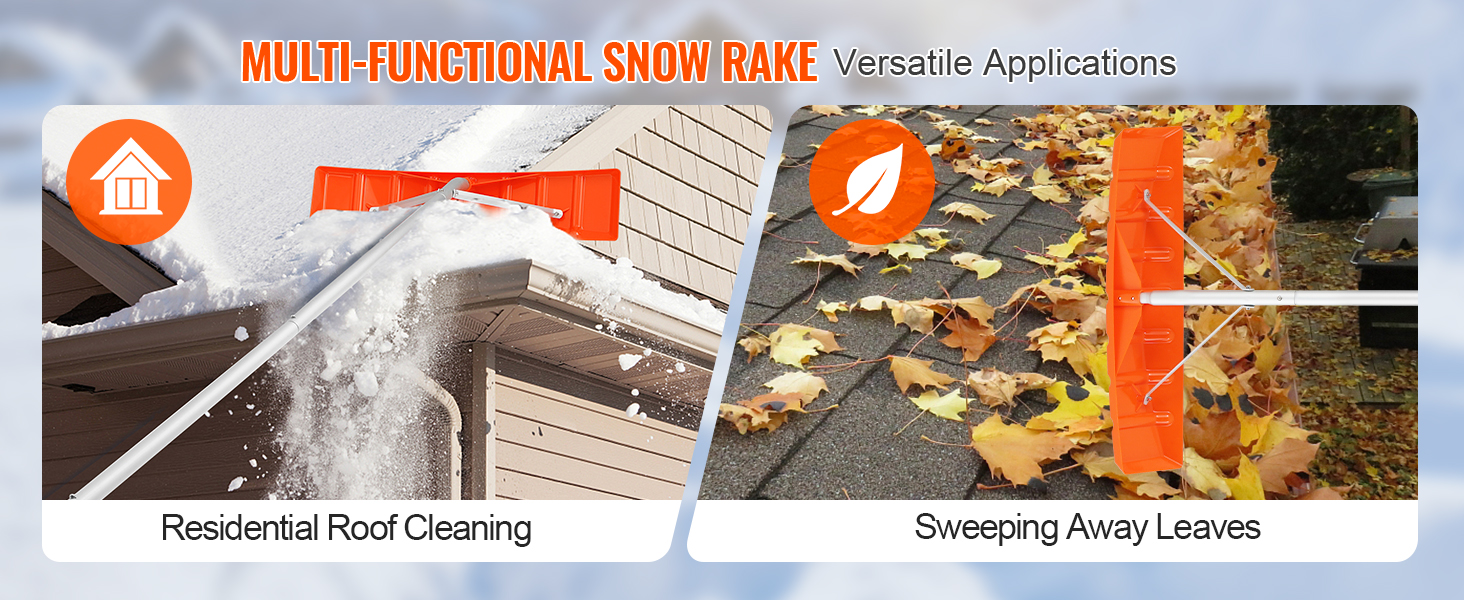 VEVOR Snow Roof Rake, 25" Plastic Blade Snow Removal Tool, 21ft Reach ...