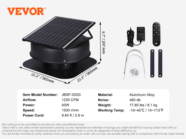VEVOR Solar Attic Fan, 40 W, 1230 CFM Large Air Flow Solar Roof Vent ...