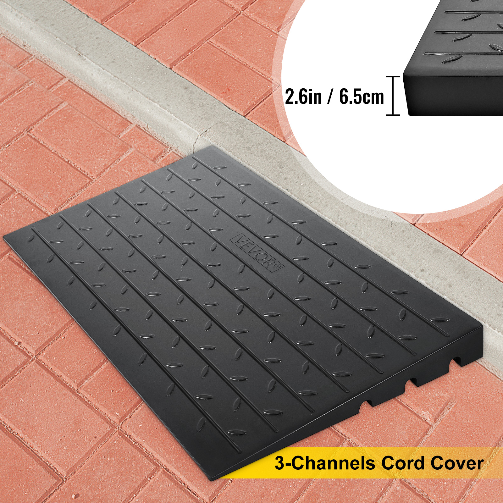 VEVOR Rubber Threshold Ramp, 2.6" Rise Threshold Ramp Doorway, 3 ...