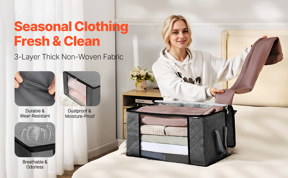 6 Packs 60L Oversized Blanket Storage Bags Sturdy Fabric Clothes ...