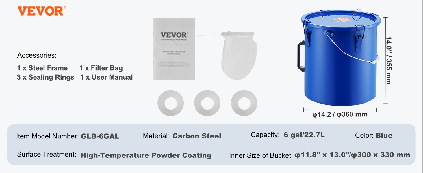 VEVOR Fryer Grease Bucket, 6 Gal Oil Disposal Caddy Carbon Steel Fryer ...