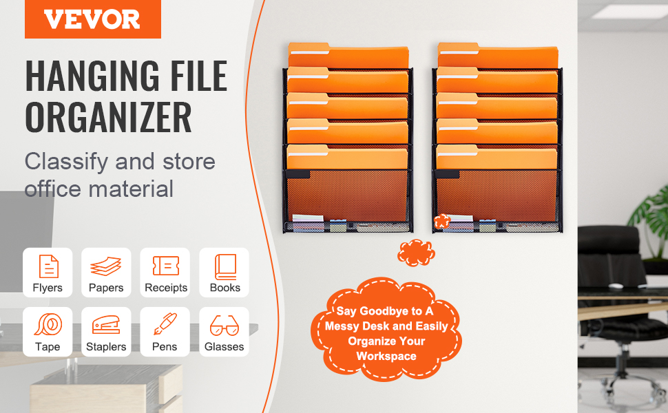 VEVOR Hanging Wall Files Organizer, 2-Piece 6 Pocket Vertical Wall File ...