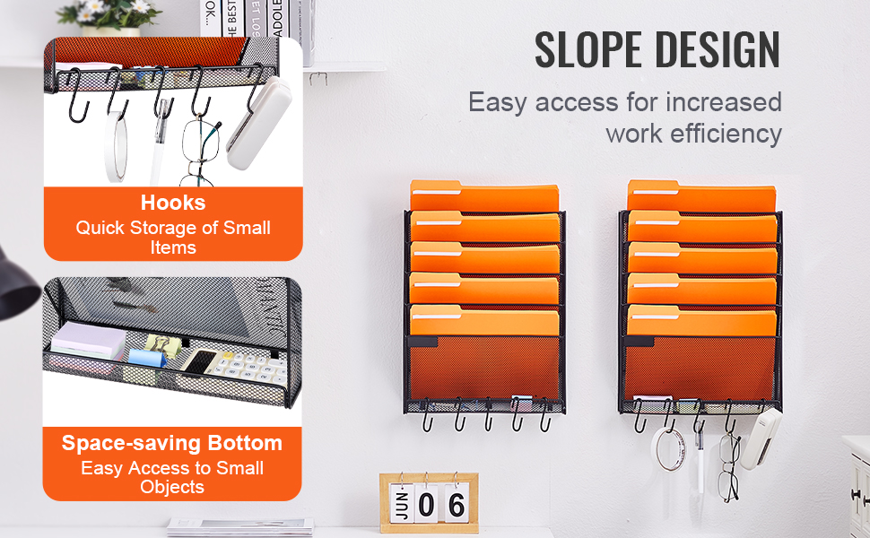 VEVOR Hanging Wall Files Organizer, 2-Piece 6 Pocket Vertical Wall File ...