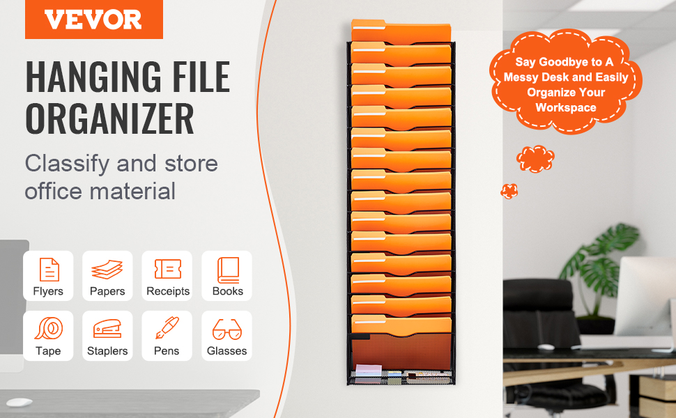 VEVOR File Wall Rack Mesh Wall File Holder 1-Piece 16 Pockets for ...