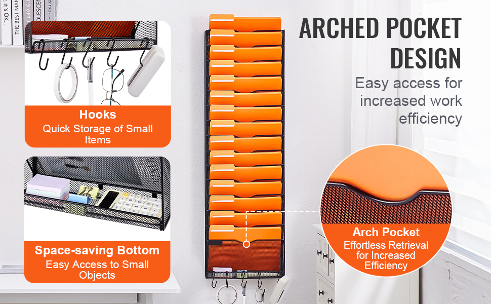 VEVOR File Wall Rack Mesh Wall File Holder 1-Piece 16 Pockets for ...