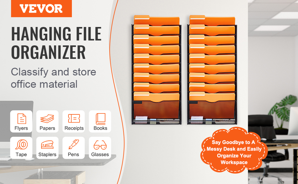 VEVOR File Wall Rack Mesh Wall File Holder 2-Piece 10 Pockets for ...
