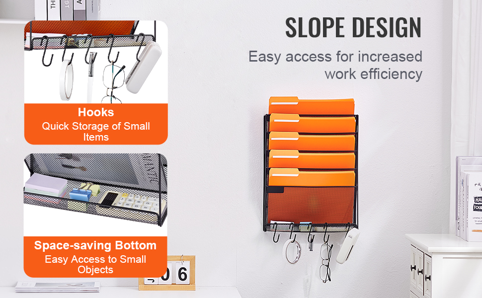 VEVOR File Wall Rack Mesh Wall File Holder 1-Piece 6 Pockets for Office ...