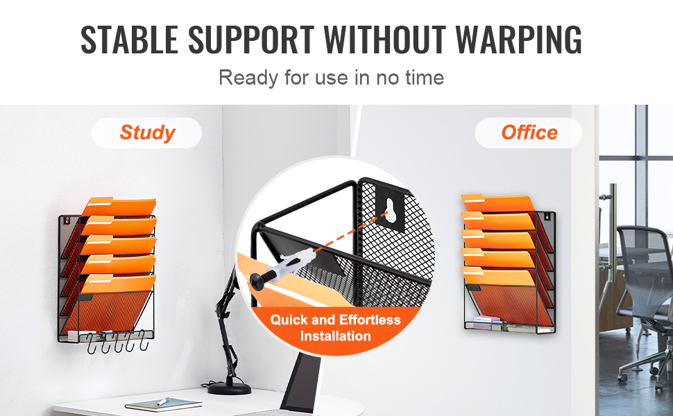 VEVOR File Wall Rack Mesh Wall File Holder 1-Piece 6 Pockets for Office ...