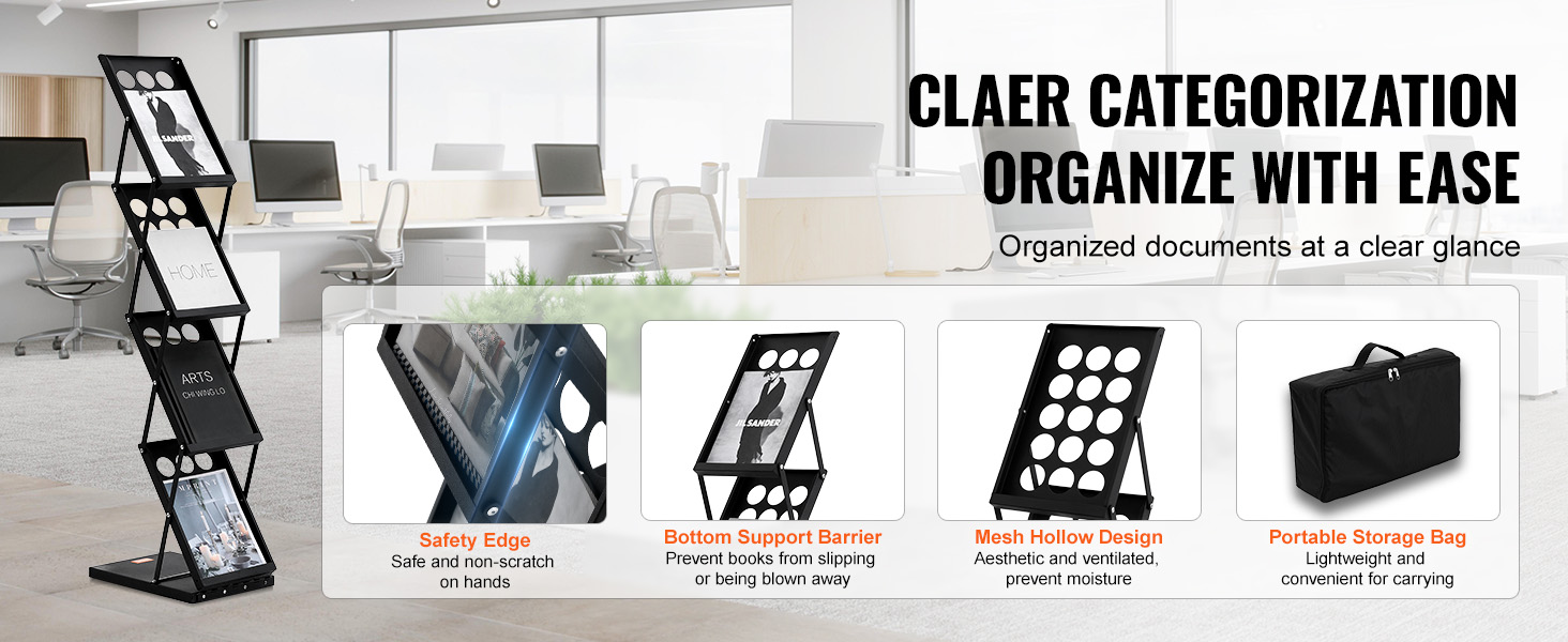 VEVOR Foldable Magazine Display Rack 4 Pocket Brochure Literature ...