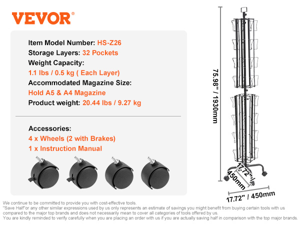 VEVOR Greeting Cards Display Rack, 32 Pockets Rotating Postcard ...