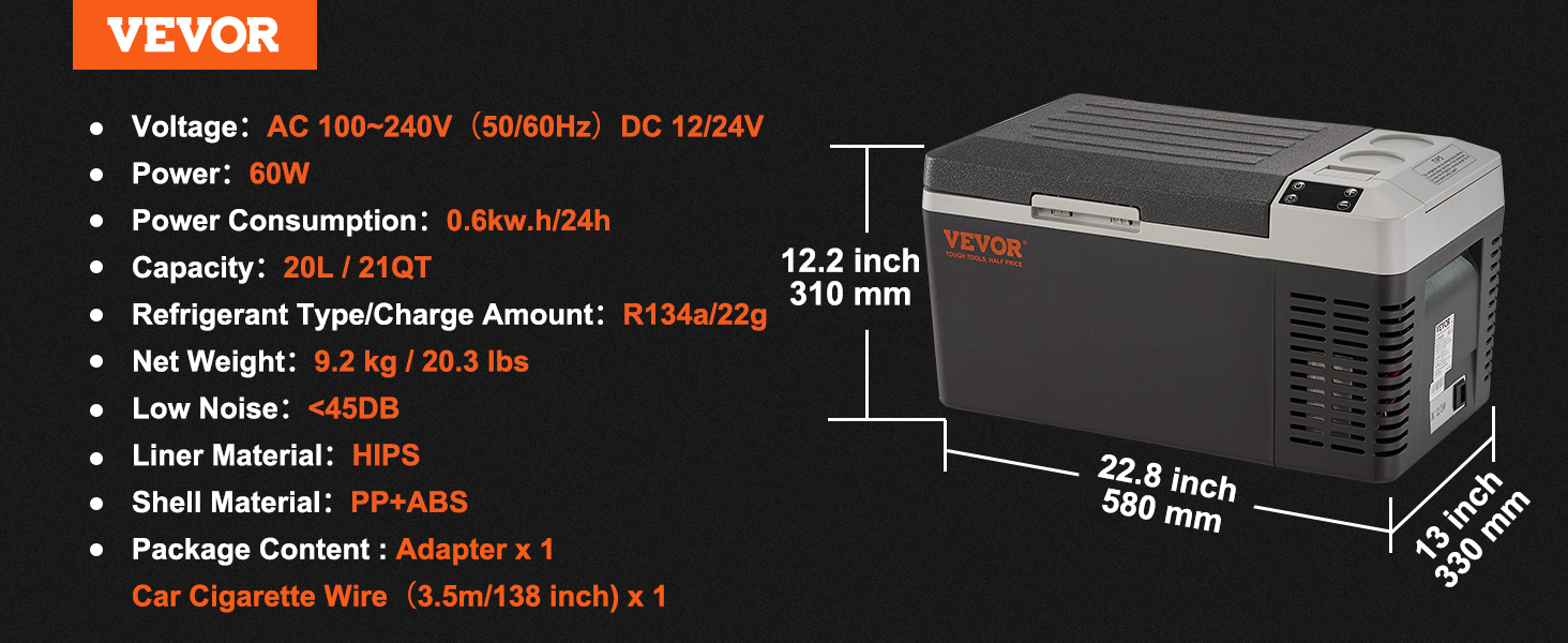 VEVOR Car Refrigerator, 12 Volt Car Refrigerator Fridge, 21 QT/20 L ...