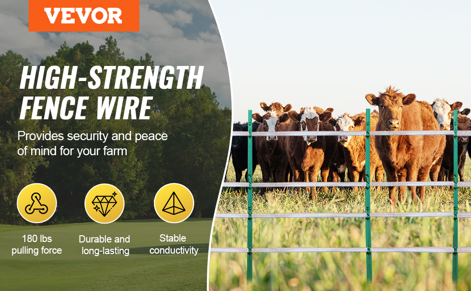 VEVOR 1640Ft 500M Electric Fence Tape Fencing Polytape Horse Cattle ...