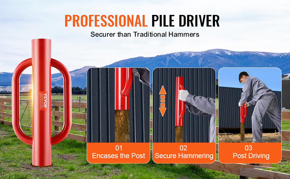 VEVOR Fence Post Driver with Handles 4.11 in Inner Diameter T Post Pole ...