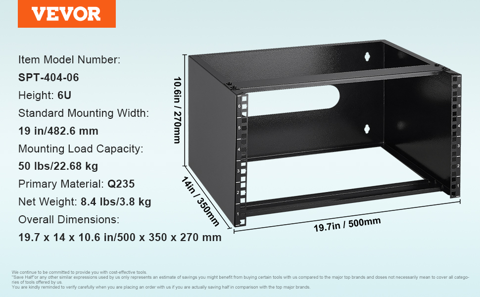 VEVOR 6U Wall Mount Network Rack 14 in/355.6 mm Depth Server Rack 50lbs ...