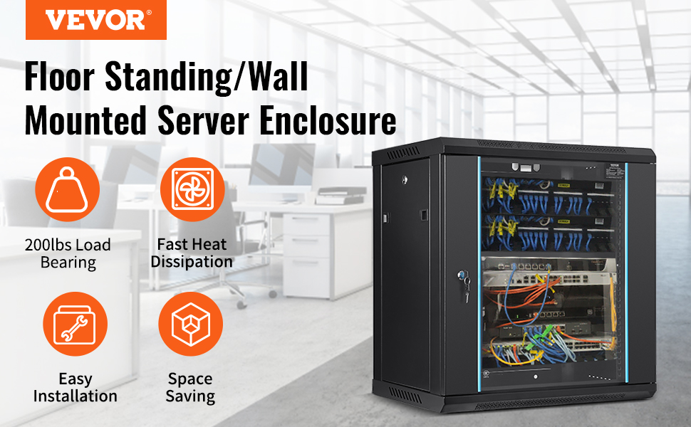 VEVOR 12U Wall Mount Network Server Cabinet, 15.5'' Deep, Server Rack ...