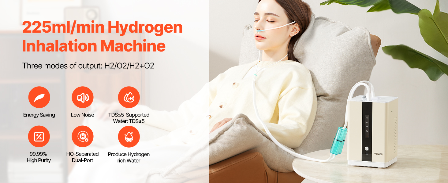 Hydrogen Inhalation Machine 99.99% High Purity 225ml/min Portable Hydro ...