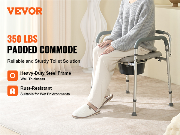 VEVOR Commode Chair, Bedside Commode with Padded Seat and Arms, 7-Level ...