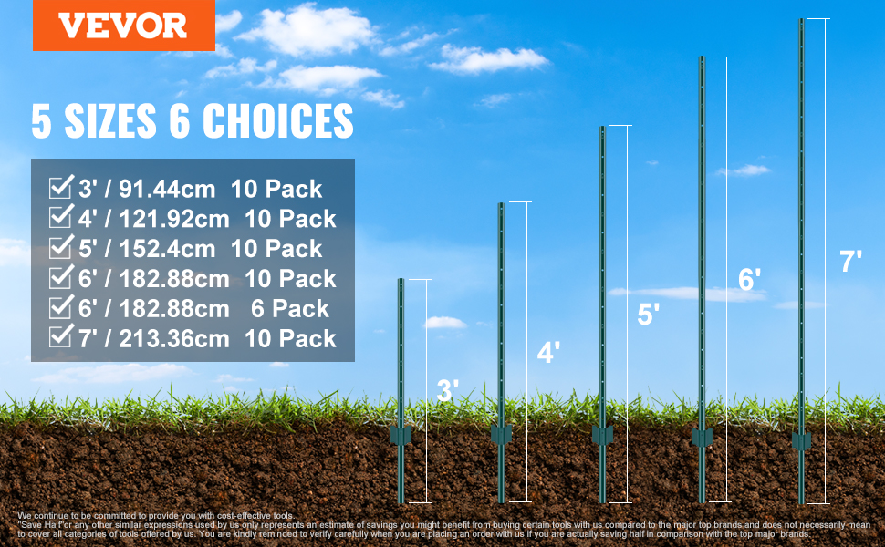 VEVOR 7 Feet Fence Post 10 Pack T-Post Heavy Duty Metal Fence Posts ...