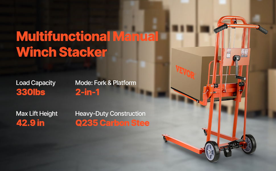 Material Lift Winch Stacker 330 lbs Capacity Pallet Truck Dolly 42.9 in ...