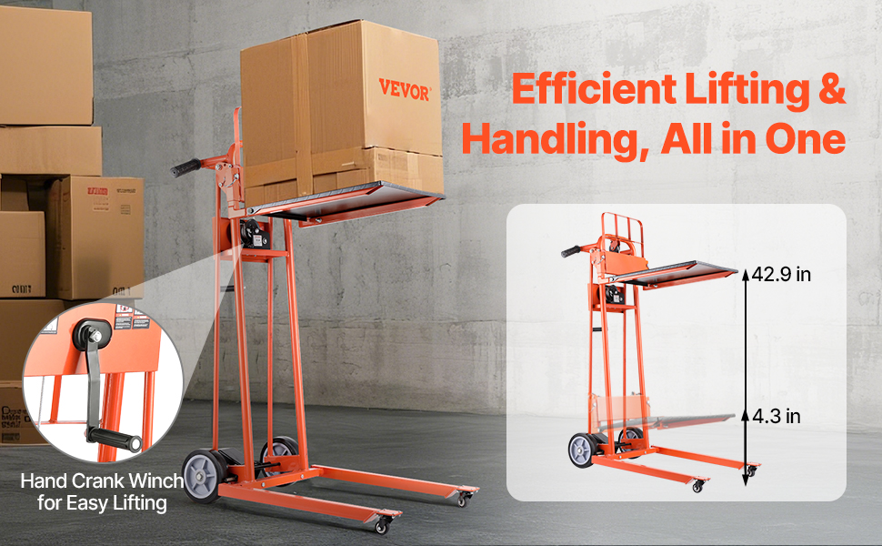 Material Lift Winch Stacker 330 lbs Capacity Pallet Truck Dolly 42.9 in ...