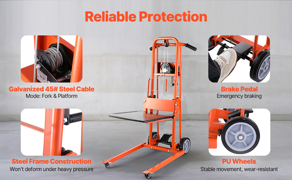 Material Lift Winch Stacker 330 lbs Capacity Pallet Truck Dolly 42.9 in ...