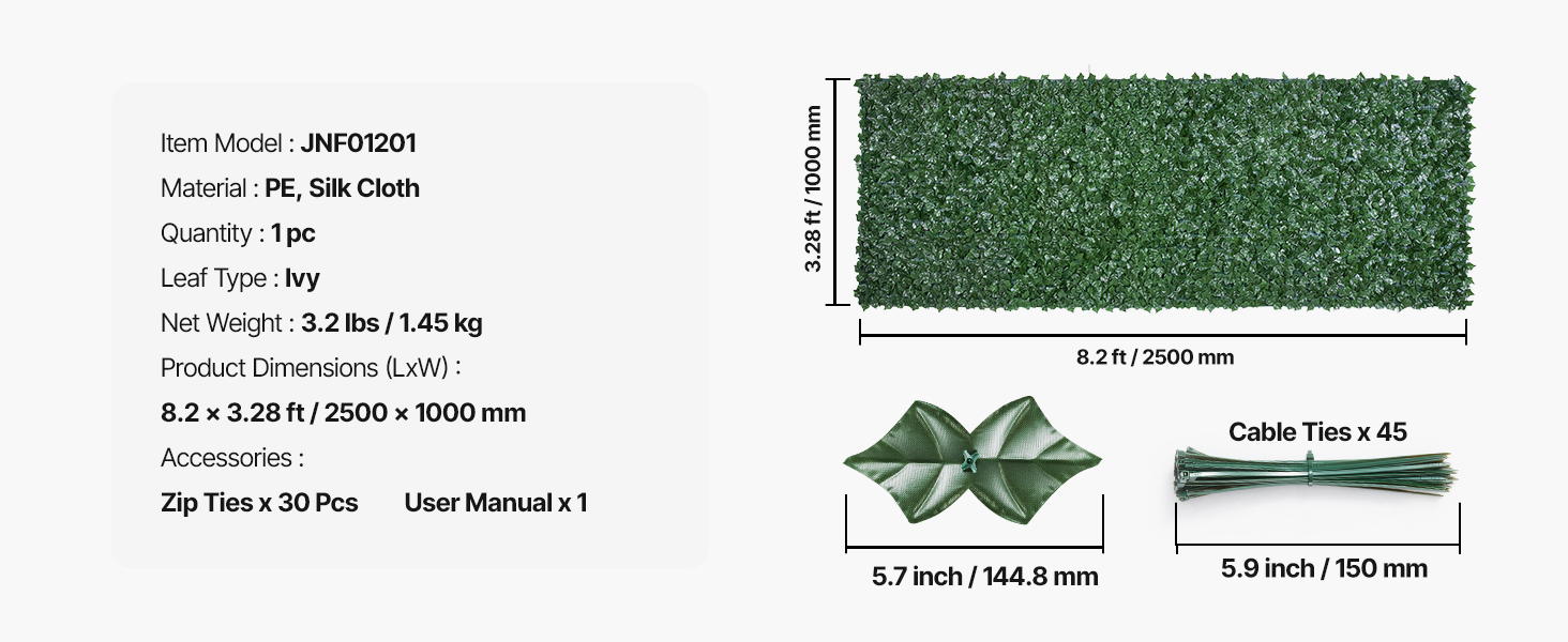 VEVOR 39"x98" Artificial Faux Ivy Leaf Privacy Fence Screen with Mesh ...