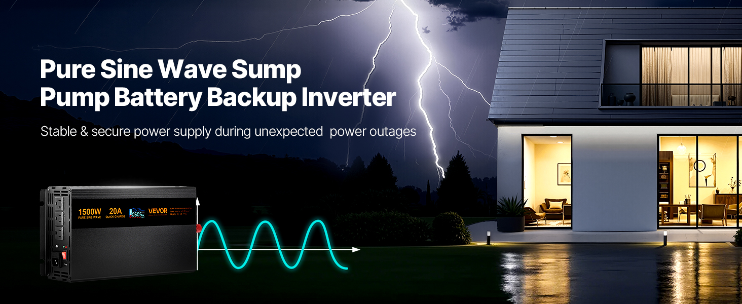 Sump Pump Battery Backup System 1500W LCD Auto Switches to Battery ...