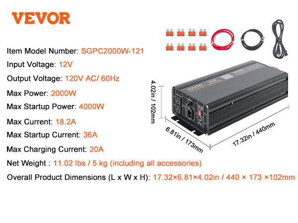 VEVOR 2000W Sump Pump Battery Backup System, LCD Display, Auto Switches ...