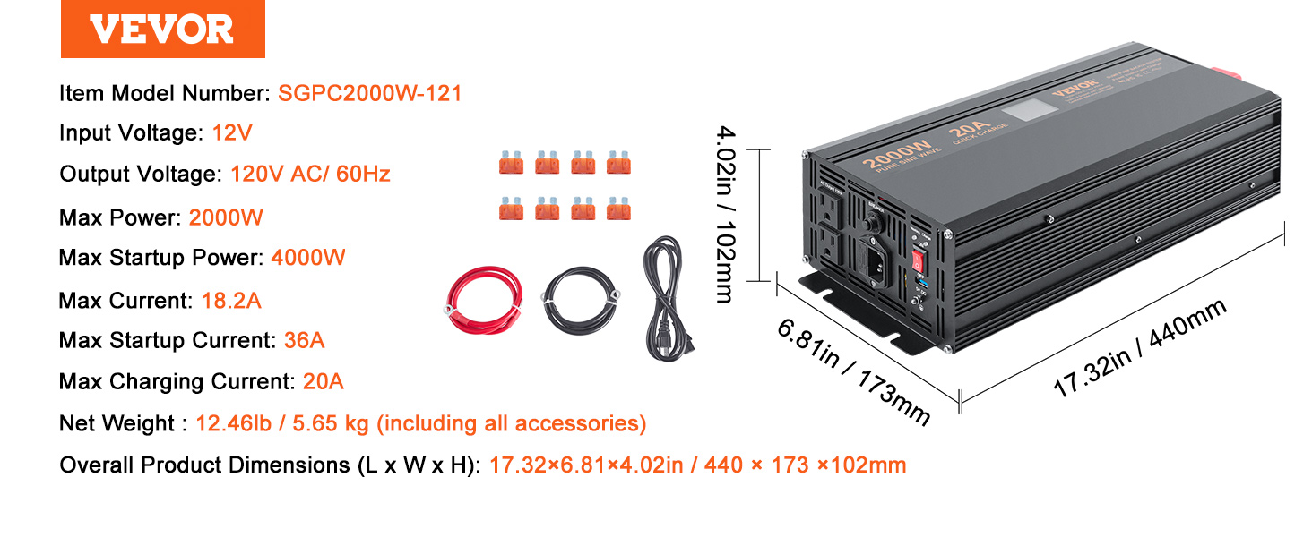 VEVOR 2000W Sump Pump Battery Backup System, LCD Display, Auto Switches ...