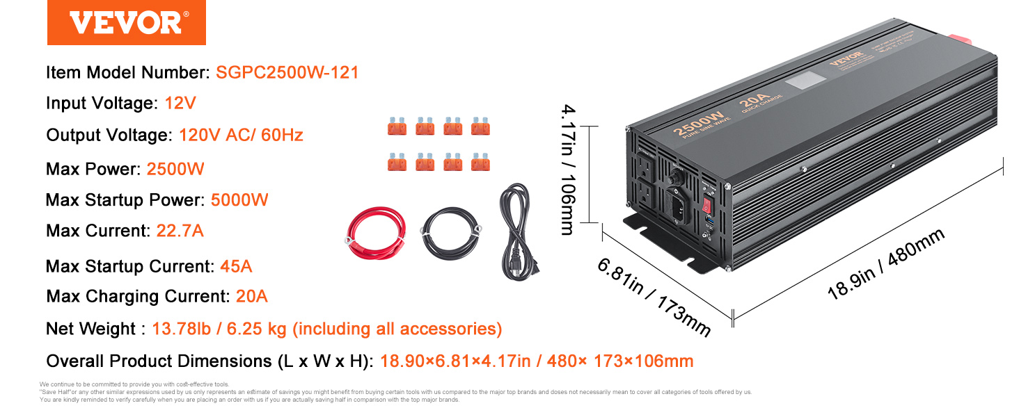 VEVOR 2500W Sump Pump Battery Backup System, LCD Display, Auto Switches ...
