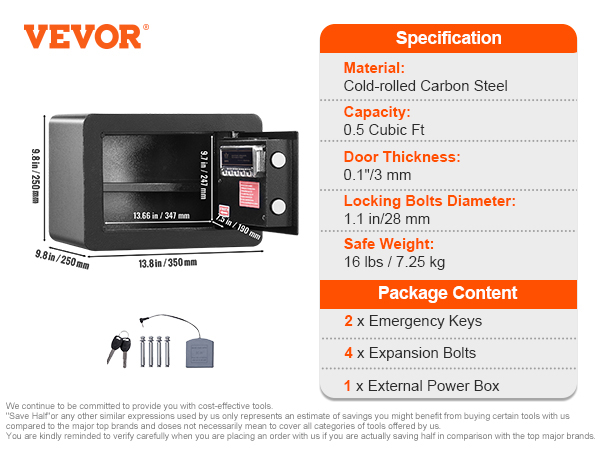 VEVOR Safe, 0.5 Cubic Feet Home Safe, Steel Security Safe with Digital ...