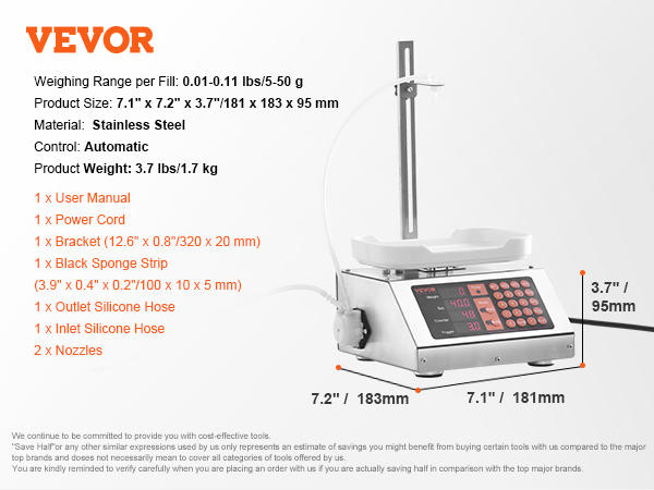 VEVOR Liquid Filling Machine, 5-50 g Weighing Capacity, Automatic ...