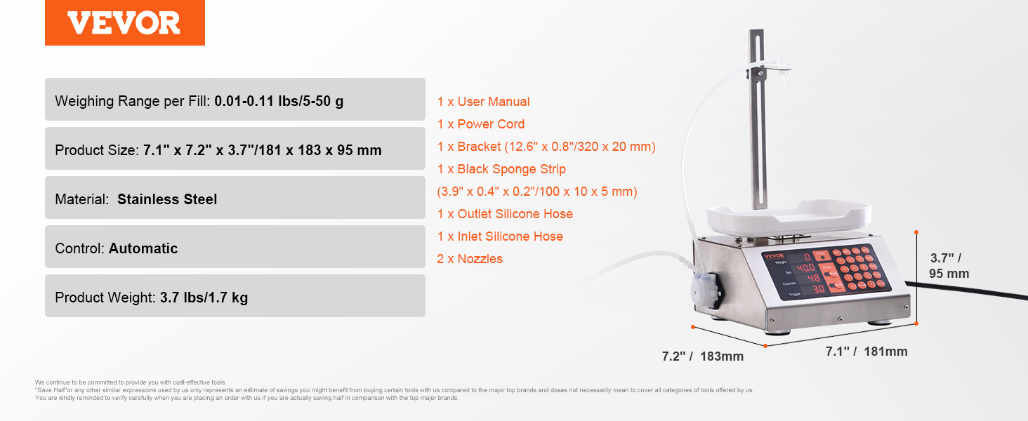 VEVOR Liquid Filling Machine, 5-50 g Weighing Capacity, Automatic ...
