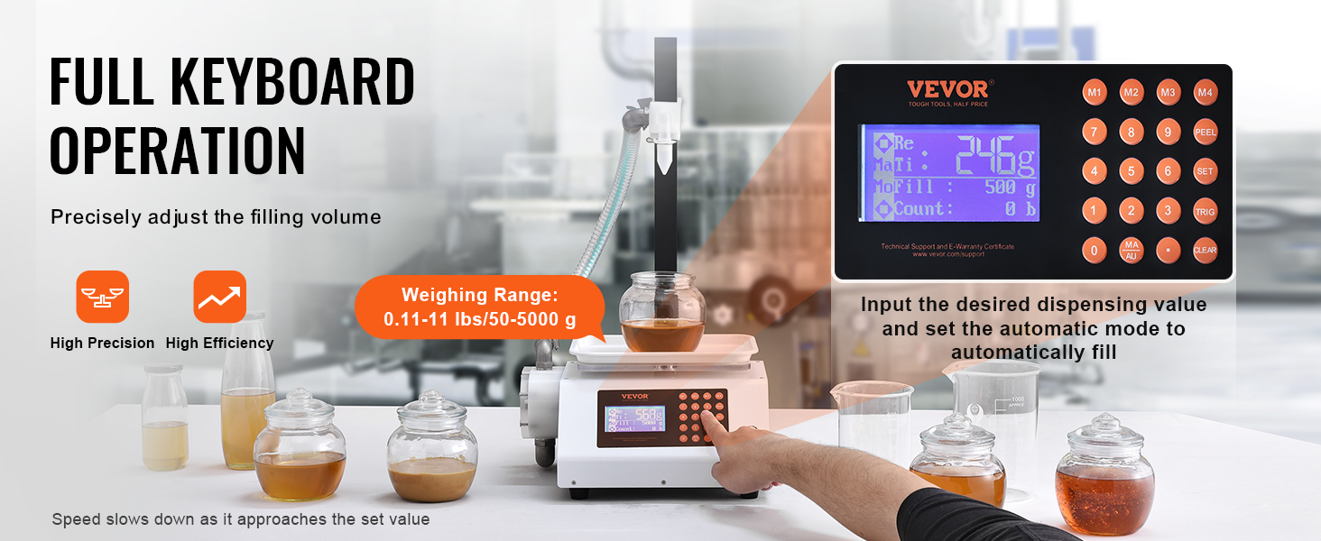 VEVOR Liquid Filling Machine, 50-5000 g Weighing Capacity, Automatic ...