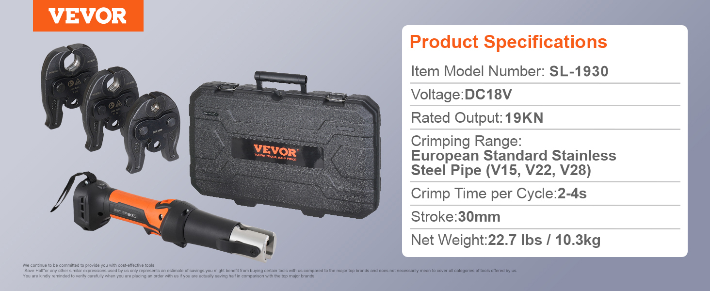 VEVOR Pro Press Tool Pipe Crimping Kit Press Tool Battery Kit V15 V22 ...