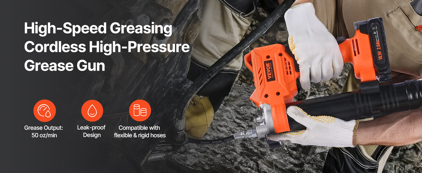 VEVOR Cordless Grease Gun 8000 PSI 20V Battery Operated Grease Gun ...