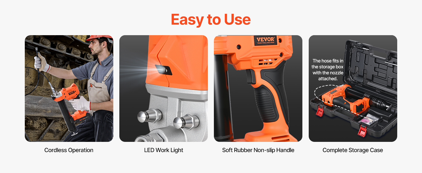 VEVOR Cordless Grease Gun 8000 PSI 20V Battery Operated Grease Gun ...