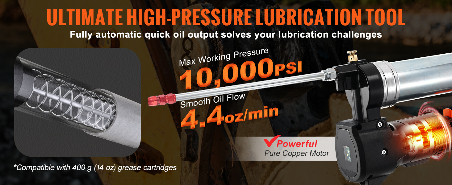 VEVOR Cordless Grease Gun, 82.74Mpa, 990 mm Long Hose, Electric Grease ...
